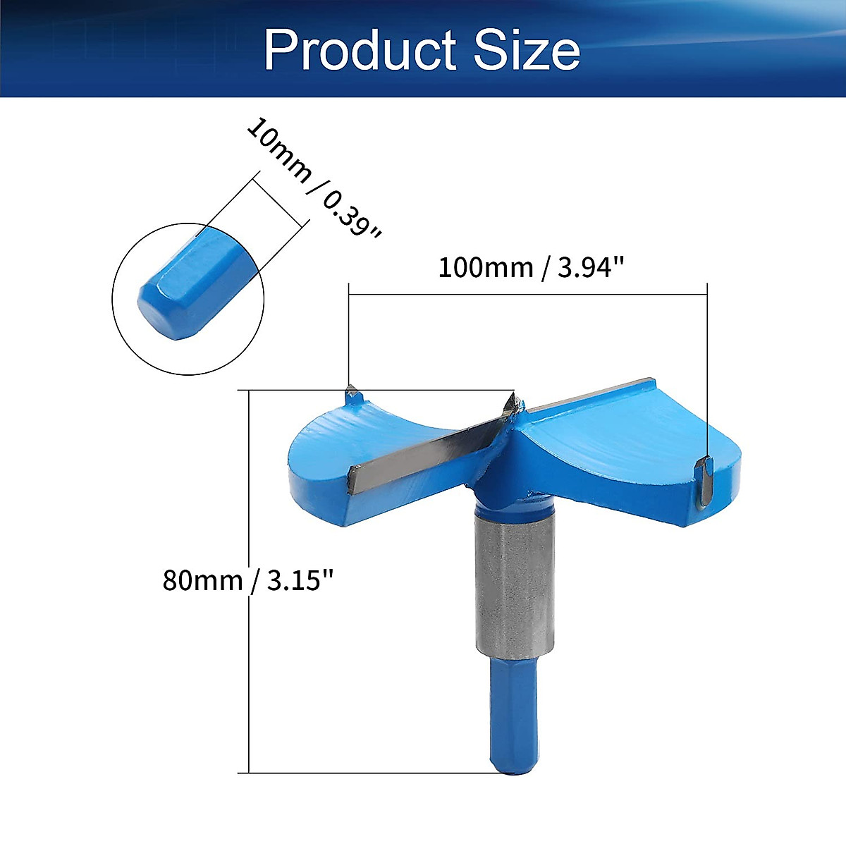 Heyiarbeit Forstner Drill Bits 100mm, Tungsten Carbide Wood Hole Saw Auger Opener, Woodworking Hinge Hole Drilling Boring Bit Cutter Blue 1pcs