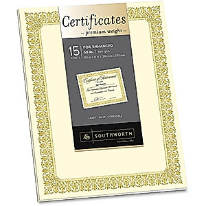 Southworth® Premium Foil Certificates, 8 1/2" x 11", 66 Lb, Ivory/Gold Foil Fleur, Pack Of 15