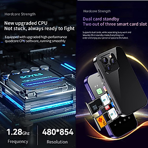 XS14Pro Mini 4G Smartphone 3.0 Inch Quad Core Dual Sim Ultra Thin Unlocked Card Mobile Phone WiFi Bluetooth Hotspot Student Pocket Cellphone Global Version(RAM 3GB+ROM 64GB, Black)