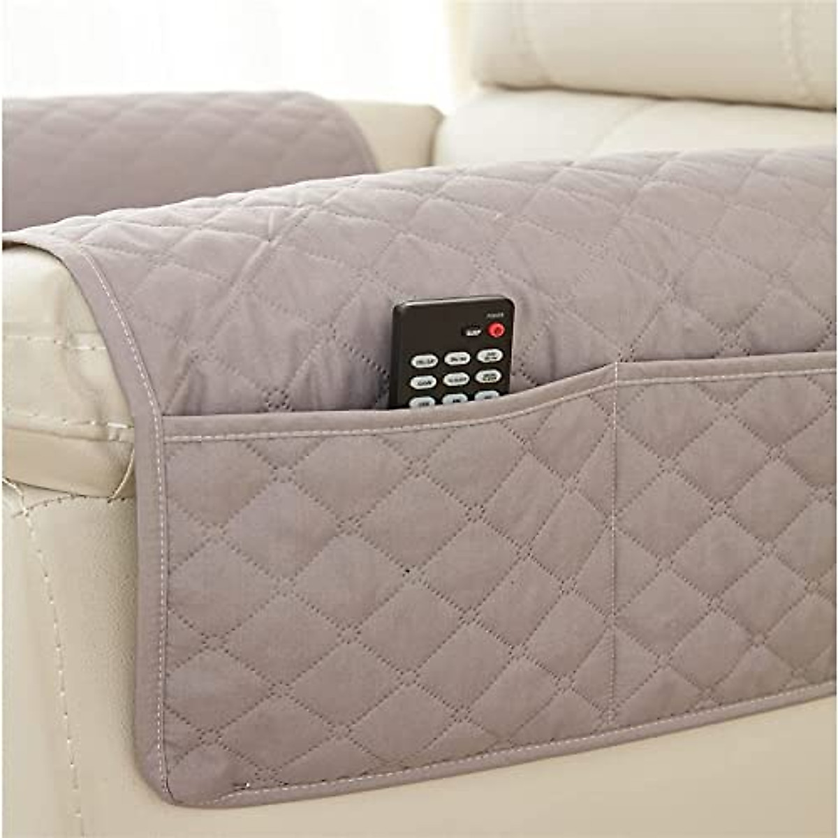 EXTLEZSA Sofa Armrest Cover,1/2/3 Seater Sofa Headrest Slipcovers Nonslip Armchair Cover Quilted Water Proof Furniture Protector for Recliner Leather Sofa Couch (Light Gray,1 Seat Recliner 3 pc)
