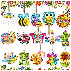 FFNIU Diamond Art for Kids, 15 Pack Diamond Painting Keychains, DIY Gem 5D Painting Arts and Crafts for Boys Girls Ages 6-8-12 (Garden Animals)