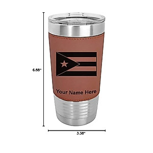 LaserGram 20oz Vacuum Insulated Tumbler Mug, Flag of Puerto Rico, Personalized Engraving Included (Faux Leather, Dark Brown)