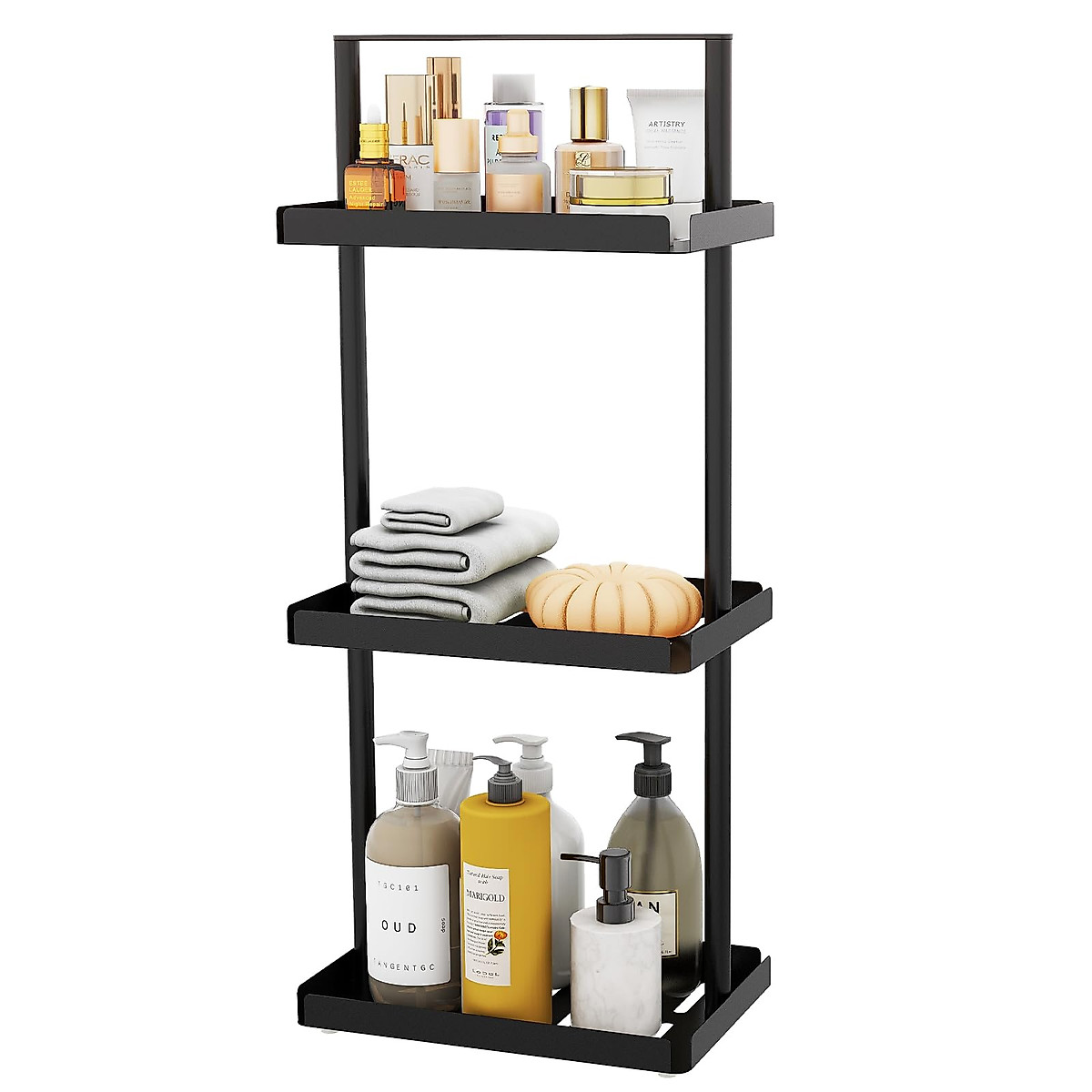 3 Tier Standing Shower Caddy Organizer Corner, Bathroom Shower Organizer Stand with Handle, Metal Shower Shelf Caddy Corner for Shampoo, Shower Rack Stands for Inside Bathroom, Bathtub, Black