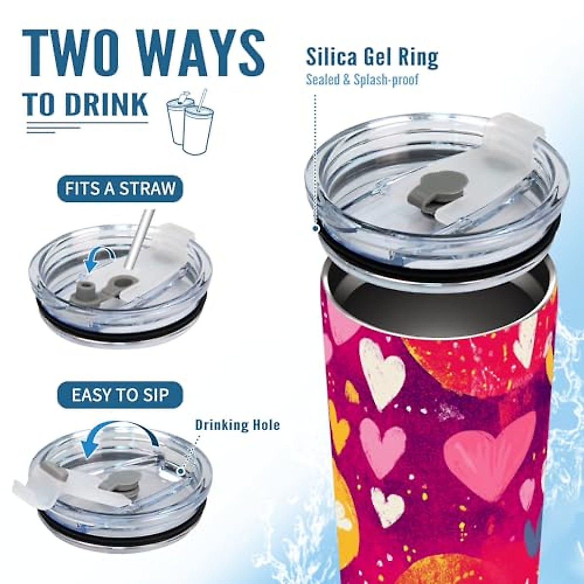 QWEUIOP 20oz Insulated Travel Coffee Mug Love Heart Tree Stainless Steel Tumbler with Lid Double Wall Vacuum Coffee Cup For Hot and Cold Drinks14458