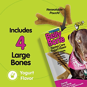 Fido Belly Bones for Dogs, 4 Yogurt Flavor Large Dog Dental Treats (Made in USA) - 4 Count Dog Treats for Large Dogs - Plaque and Tartar Control for Fresh Breath, Digestive Health Support
