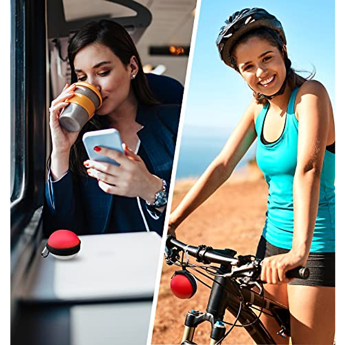 TOGETFACE Round Earbuds Case Portable EVA Carrying Case Organizer Phone Accessory Organizer with Carabiner for Headphones Earbuds Earpiece - red