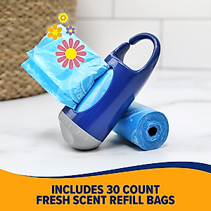 Arm & Hammer Dog Poop Bag Dispenser With 30 Count Dog Poop Bags With Activated Baking Soda, 9 x 14 Inches, Black