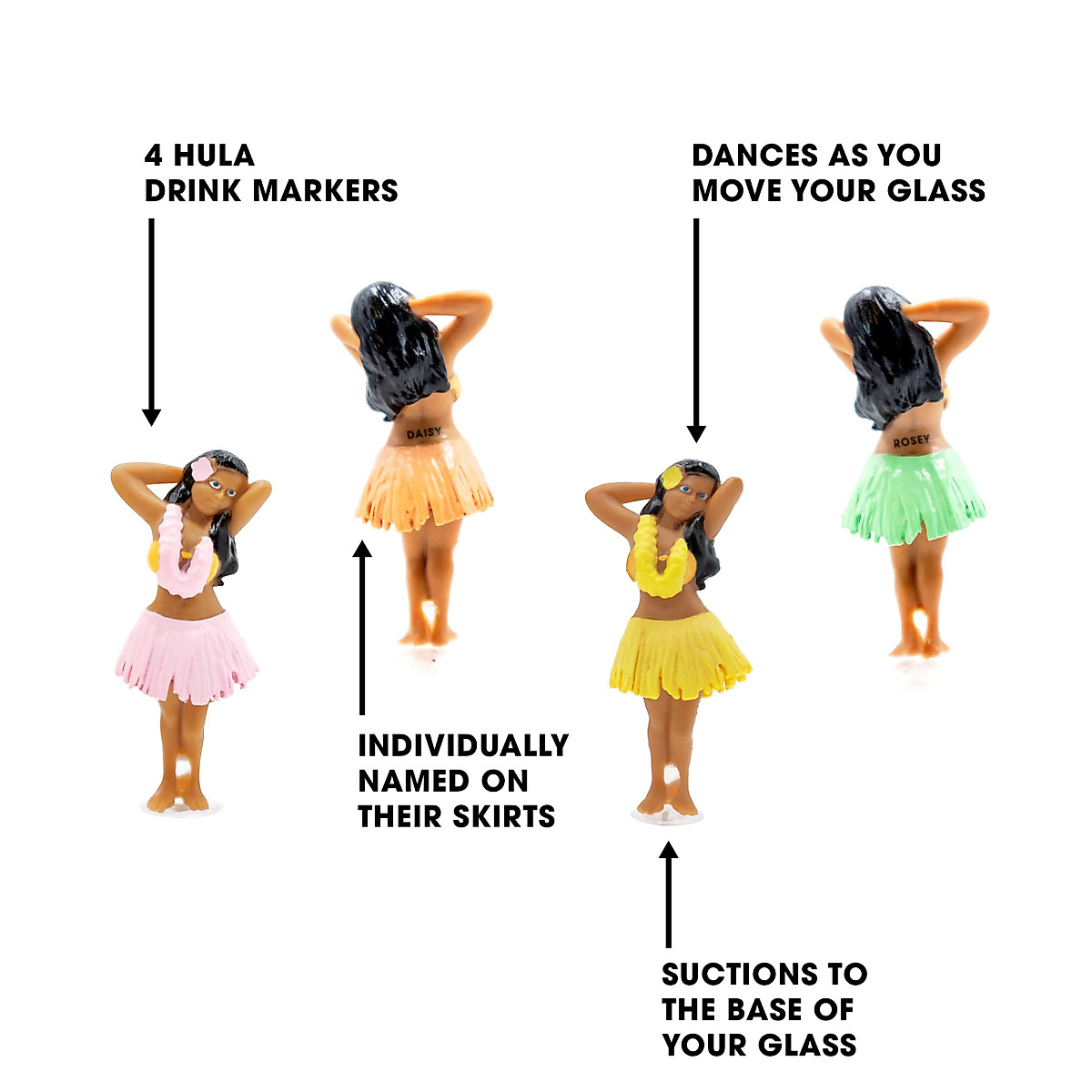 NPW Buddies Hula Girls (4 Pack) Drink Charm, Multi