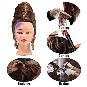 CZFY Cosmetology Mannequin Head with 100% Real Human Hair and Adjustable Stand 22-24” for Braiding Hair Styling Training Hairart Barber Hairdressing Fashion Salon Display (Blonde)