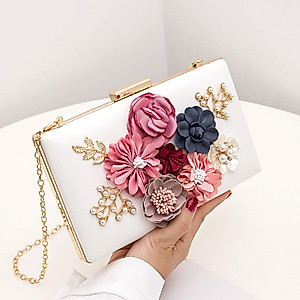 LETODE Women's Evening Bag Flower Wedding Evening Clutch Purse Bride Floral Clutch Bag Beaded Evening Shoulder Handbag (White)