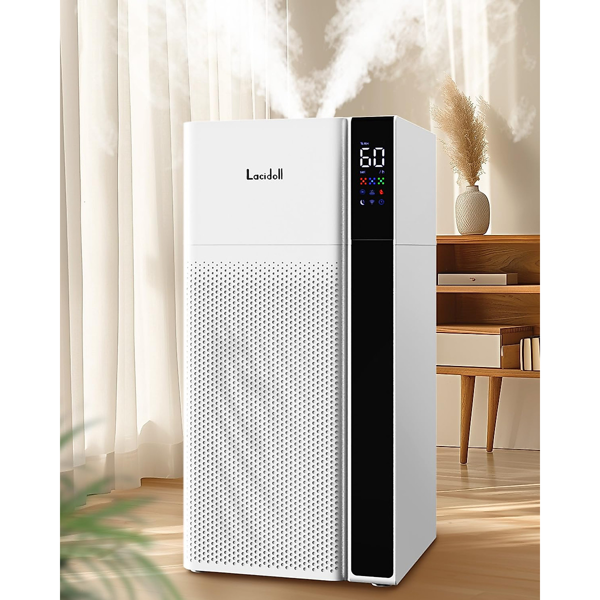 Lacidoll Warm and Cool Mist Humidifier Large Room, 5.3Gal/20L Room Humidifiers for Home, Quickly & Evenly Humidify Whole House, Top Fill, Dual Mist Nozzles and Atomizers, Baby Office Plants, White