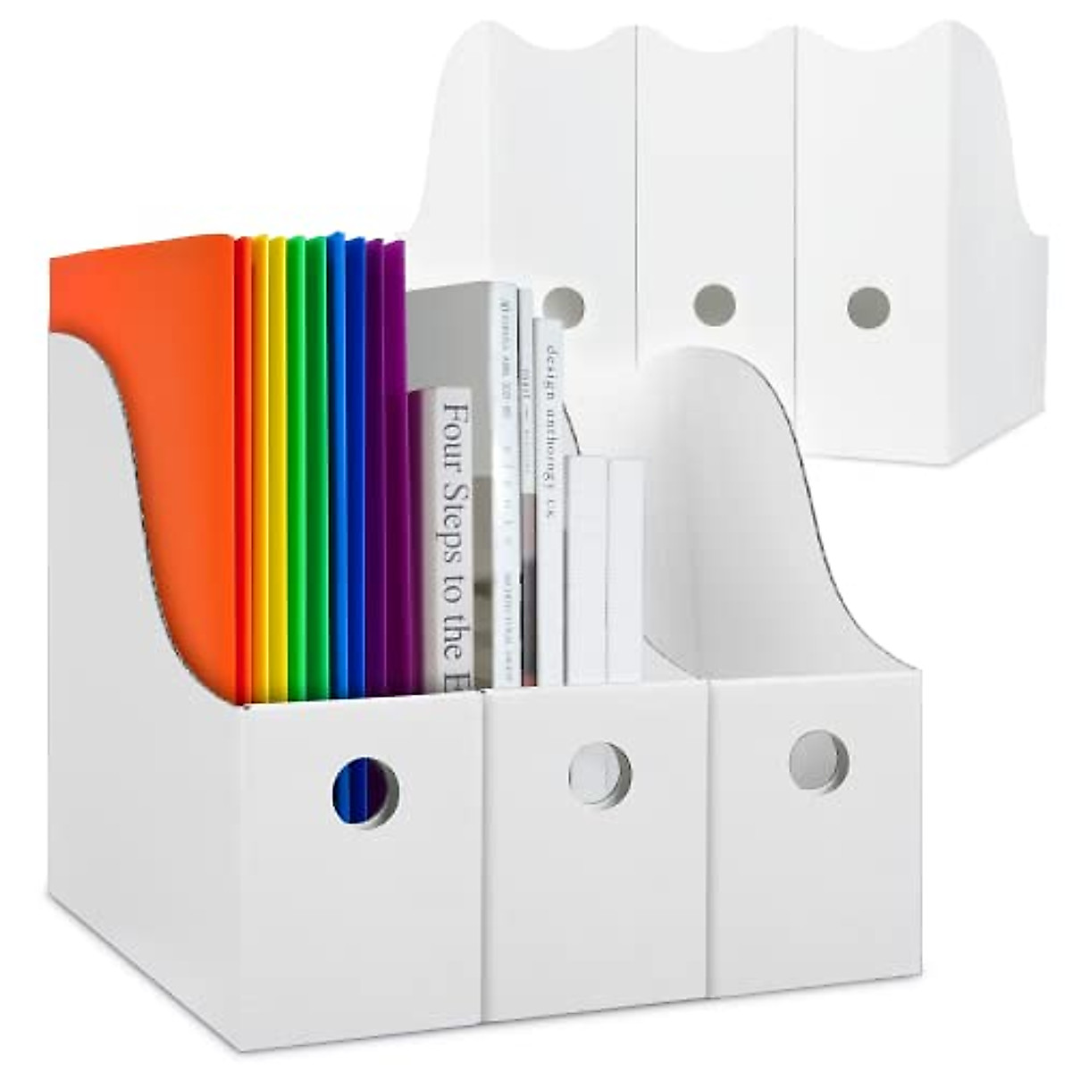 Dunwell White Magazine File Holder (6 Pack) - Sturdy Cardboard Magazine Holder, Vertical File Folder Holder, Magazine Holder for Desk, Office or Classroom Book Organizer, Paper Book Bins