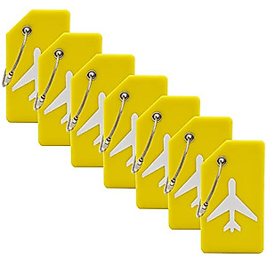 7 Pack Silicone Luggage Tag Baggage Handbag Travel Suitcase Tags with Name ID Card Perfect to Quickly Spot Luggage Suitcase (Yellow）