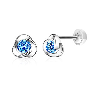 Earrings for Women,Clover Stud 925 Hypoallergenic Sterling Silver for Sensitive Ears, Blue Cubic Zirconia,Ideal Gifts for Women,Mom,Wife,Female