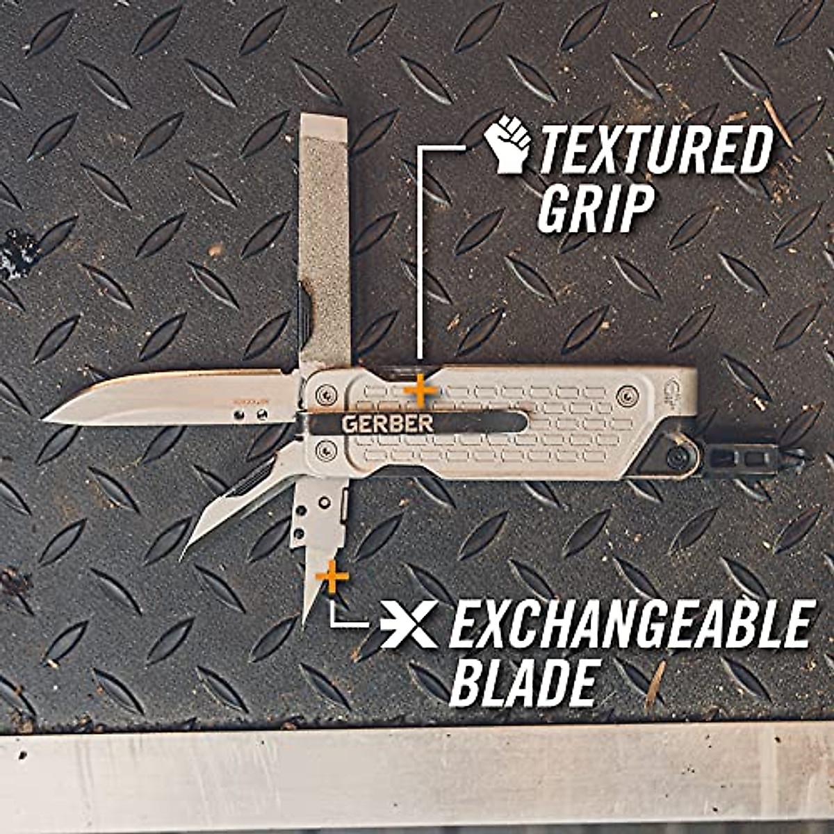 Gerber Gear Lockdown Driver 7-in-1 Multi-tool - 2.5" Plain Edge Blade, Scissors, Bit Driver - EDC Gear and Equipment - Silver