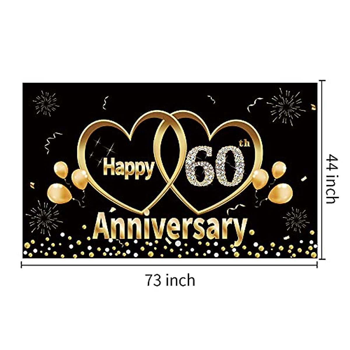 60th Anniversary Banner Backdrop Decorations - Large Happy 60 Year Wedding Anniversary Party Supplies Décor - Black Gold 60 Anniversary Poster Sign for Outdoor Indoor