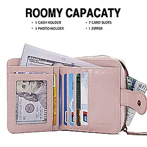 ZLON Small Wallets for Women RFID Blocking Genuine Leather Women Wallet with ID Window (Pink), 12cm3cm10cm (Q387)