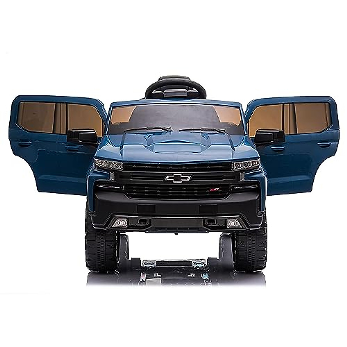 Dakott Chevy Silverado Z71 Trail Boss Monster Truck Four Powerful Motors 12V 4x4 Big Wheels Ride On Monster Truck for Kids, Large, Blue