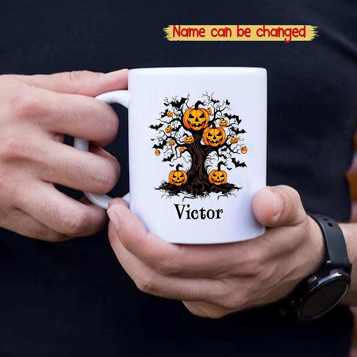 Personalized Halloween Mug, Pumpkin Tree Halloween Coffee Mug, Custom Pumpkin Ceramic Mug With Name, Novelty Halloween Day Pottery Mug, Horror Lovers Gifts, Unique Pumpkin Tree Porcelain Mug