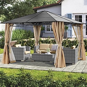 10x10 Hardtop Patio Gazebo with Curtains and Netting by ABCCANOPY