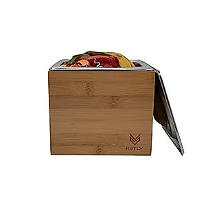 KIITLY | Countertop Compost Bin for Kitchen - Indoor Composter with Lid | Smell Proof, Odorless, and Stainless Steel Food Scrap Container with Wood Box (Bamboo, Small)