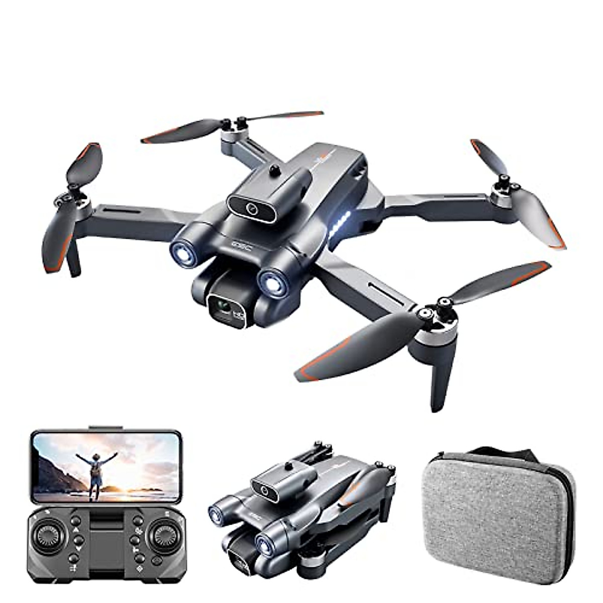 drones with camera for adults 4k HD dual camera Automatic obstacle avoidance One Touch Take-off and Landing Trajectory flight (Black)
