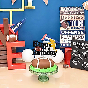 Football Cake Topper Rugby Ball Happy Birthday Cake Decorations for Man Kids Boy Girl Sport Game Day Super Bowl Touchdown Themed Party Supplies Black Sparkle Decor