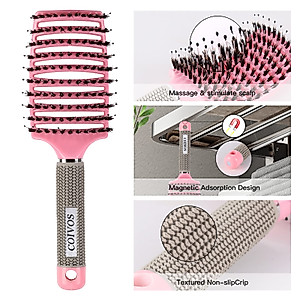 Detangling Brush&Boar Bristles Hair Brush Make Hair Shiny & Healthier,Curved and Vented Detangler Brush for Women Men Kids,Dry and Wet brush