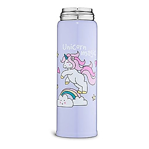 Kids Stainless Steel Thermos Water Bottle Keeps Drinks Hot & Cold All Day Large 12oz. Capacity,Easy Button Pop Lid for Toddler,Double Wall insulated Leakproof Technology by Smile My Baby (Purple)