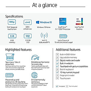 HP 2021 15 Laptop, 15.6" Full HD IPS Display, 11th Gen Intel core i5-1135G7 Processor, 8GB RAM, 512GB SSD Storage, Windows 10 Home, Silver, W/ GA Accessories