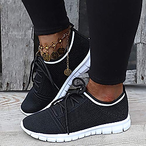 justHIGH Women's Athletic Road Running Mesh Breathable Casual Sneakers Lace Up Comfort Sports Student Fashion Tennis Shoes Black