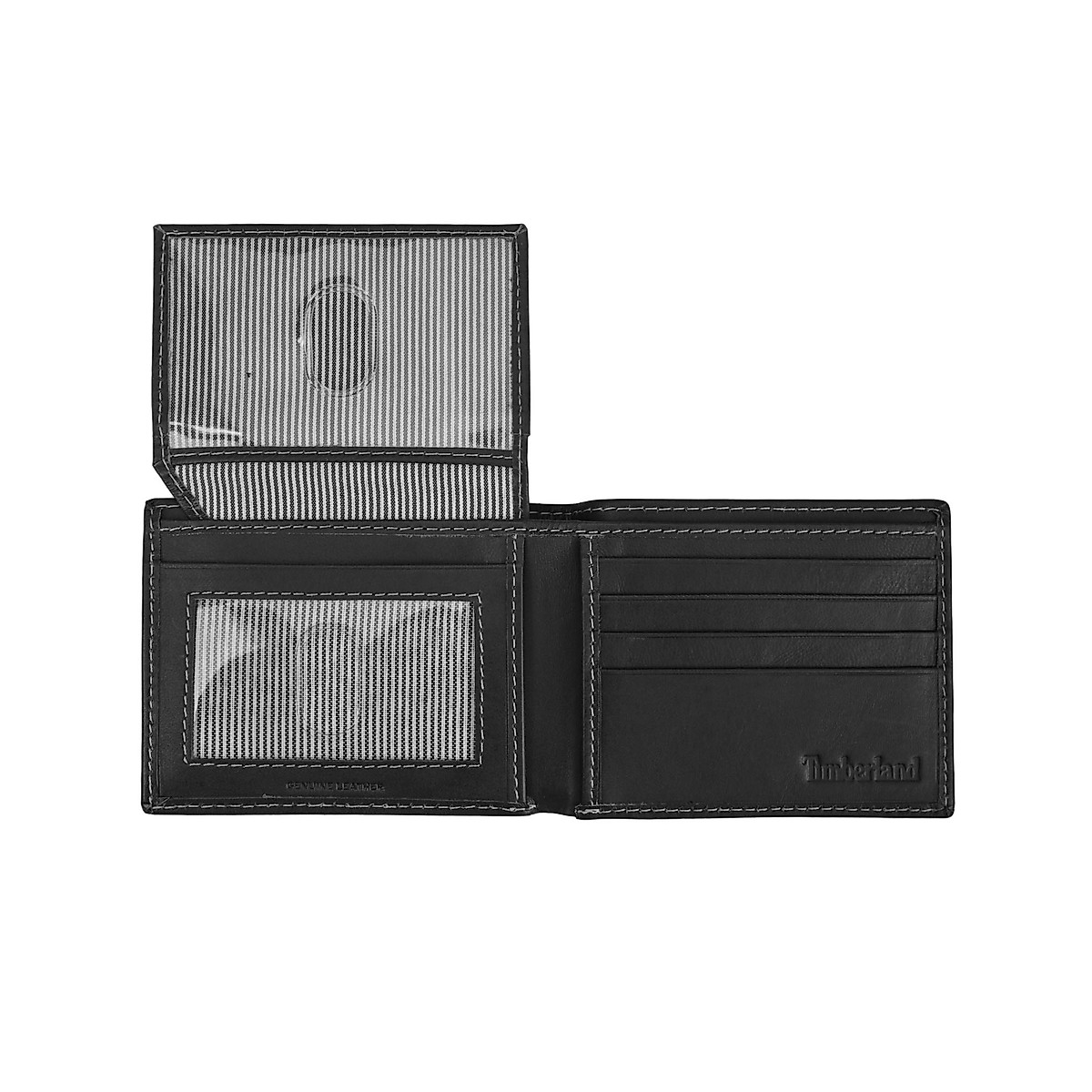 Timberland mens Leather Wallet With Attached Flip Pocket, Black (Cloudy), One Size