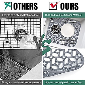 Kitchen Sink Silicone Protector Mat: 2 PCS Sink Mats for Rear Drain Hole, Folding Non-slip Support Grid Sink Mat for Bottom of Stainless Steel Porcelain Sink Protectors Mat 13.8'' x 11.8''