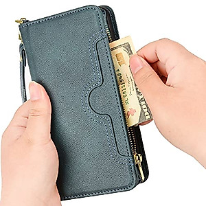 YJZSKRXFAK Magnetic Zipper Wallet Leather Case with Lanyard for Sony Xperia 1 III Cash Pocket with 6-8 Card Slots Holder Wrist Strap Cover for Sony Xperia 1 III Green
