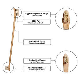 Gaia Guy Bamboo and Boar Bristle Double-Sided Pet Toothbrushes - 6-Pack - for Dogs, Cats and Planet - Plastic-Free and Nylon-Free Natural Bristles - No Microplastics