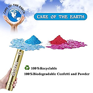 Gender Reveal Confetti Powder Cannon - 2 Blue & 2 Pink Baby Shower Poppers - Gender Reveal Party Supplies - Smoke Powder & Confetti Cannons with 4 Stickers, Mixed Confetti & Powder