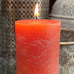 3 Piece Pillar Candle Set, Paraffin Wax, 68 Hours Burn Time, Cotton Wick, Shades of Marbled Amber, Rustic Brown and Dark Brown