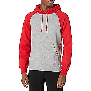 Russell Athletic Mens Dri-Power Pullover Fleece Hoodie Hoody, Color Block - Oxford/True Red, XX-Large US
