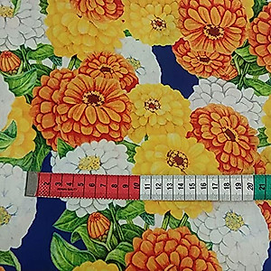 PUMCRAFT Sewing Fabric 100% Cotton Fabric Yellow Orange White Chrysanthemum Flower Printed Sewing Cloth Dress Clothing Textile Tissue - 50cm - 105cm Fabric Patchwork Craft