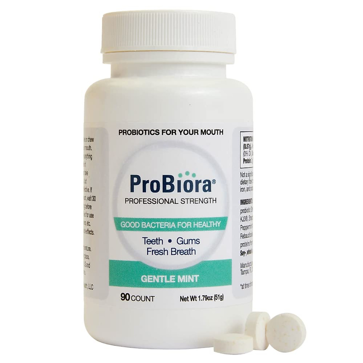 ProBiora Professional Strength Oral Probiotics for Teeth and Gums | Dental Probiotic for Oral Health | Bad Breath Treatment for Adults | Tooth Whitening | ProBiora3 Probiotic Blend | 90 Mint Tablets