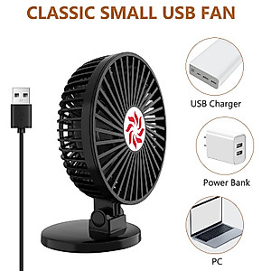 HZD USB Fan, Portable Quiet 3 Speeds Wind Desktop Personal Fan,Small But Powerful, Plug in Power Fan for Home Office Travel Bedroom Desktop (Black)