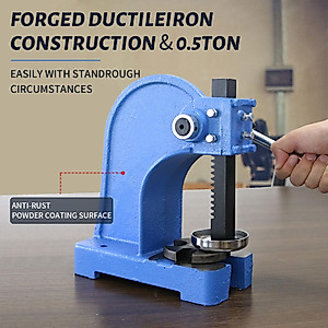 PNBO Manual Arbor Press 0.5 Ton,Heavy Duty Cast Iron Desktop Punch Press Machine, for Riveting Punching Holes