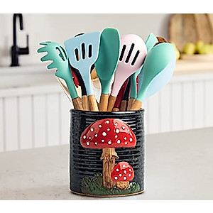 dgudgu Mushroom Kitchen Utensil Holder For Countertop Ceramic Utensil Holder For Kitchen Counter Large Cooking Utensil Utensil Crock Holder Spatula Holder Utensil Organizer For Countertop