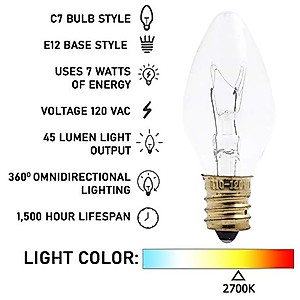 Mandala Crafts 7W 120v Night Light Bulbs Dimmable Himalayan Salt Lamp Bulbs - 12 C7 Bulbs E12 Small Bulbs for Christmas Village Light Bulbs Inflatable Light Bulb Replacement
