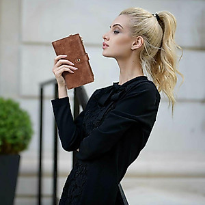 YALUXE Double Zipper Wallets for Women Wristlet Cellphone Purse Card Holder Vegan Leather