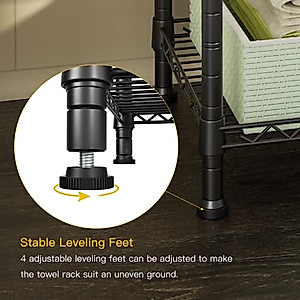 FUTASSI 3 Tiers Free-Standing Towel Rack, 51.2" Portable and Adjustable Metal Bathroom Storage Organizer, Lightweight Bath Towel Standing Shelf for Swimming Pool, 51.2”H x 16.1”W x 11.8”D, Black