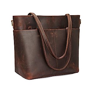 S-ZONE Large Genuine Leather Tote Bag for Women Top Handle Crossbody Shoulder Purse Vintage Work Satchel Handbag