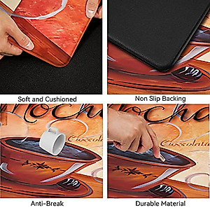 Coffee Kitchen Rugs Anti Fatigue Kitchen Rug Red Mocha Cup Decoration Cushioned Kitchen Mats for Floor Waterproof Non Skid Washable Standing Kitchen Mat, Set of 2,17.3 x 28+17.3 x 47 Inches, PVC