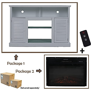 Sophia & William Fireplace TV Stand 2 Doors with a 18" Electric Fireplace Insert for TVs Up to 55", Modern Entertainment Center Media Console Storage Cabinet, White