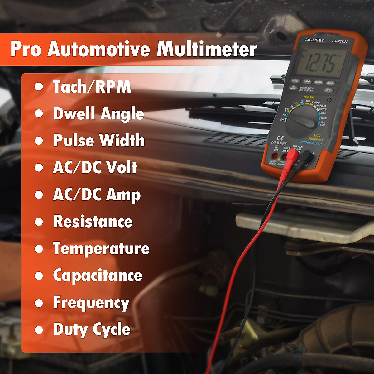 AIOMEST AI-770K Automotive Digital Multimeter Engine Analyzer,True-RMS 6000 Count DMM Meter for Dwell Angle, RPM, Injection Pulse,AC/DC Amps Volt Ohm Temperature Multi-Tester